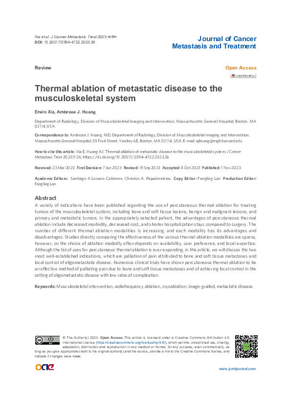 (PDF) Thermal ablation of metastatic disease to the musculoskeletal system