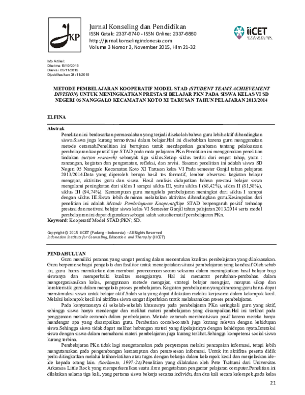 (PDF) Metode Pembelajaran Kooperatif Model STAD (Student Teams Achievement Division) untuk ...