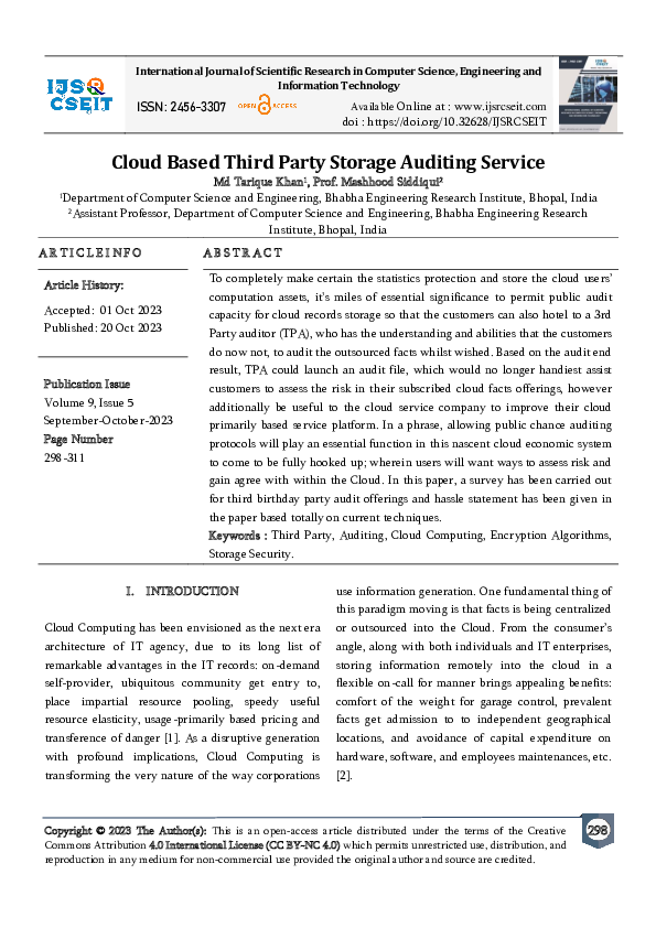 (PDF) Cloud Based Third Party Storage Auditing Service