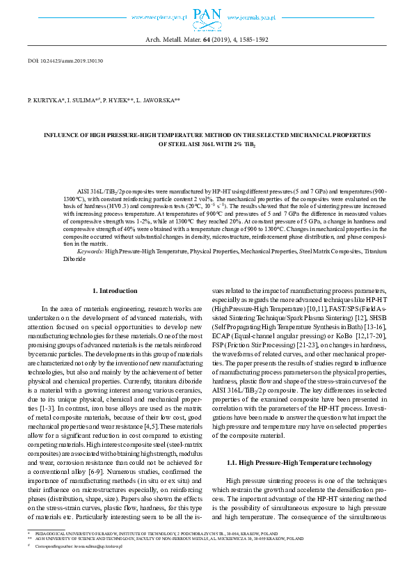 (PDF) Influence of High Pressure-High Temperature Method on the ...