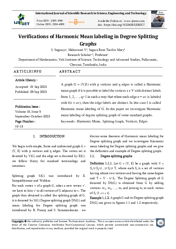 (PDF) Verifications of Harmonic Mean labeling in Degree Splitting Graphs