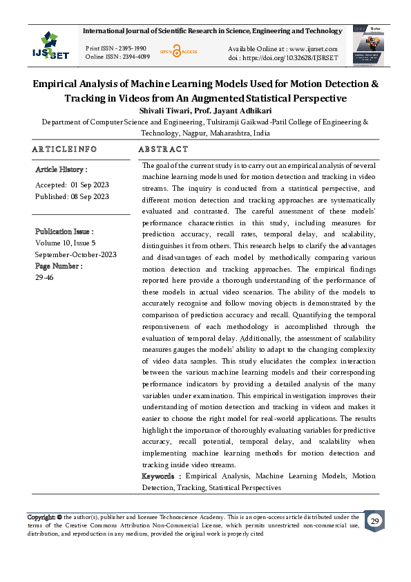 (PDF) Empirical Analysis of Machine Learning Models Used for Motion Detection & Tracking in ...