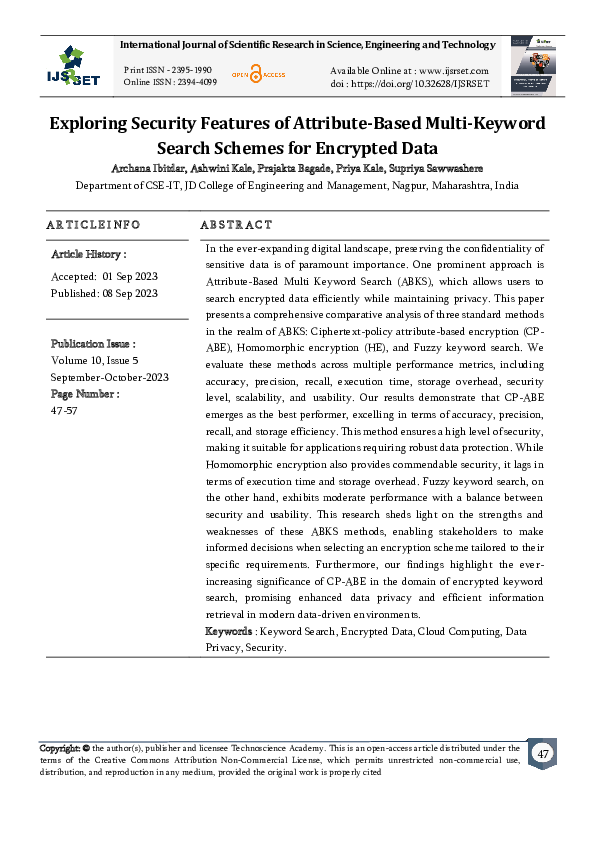 Pdf Exploring Security Features Of Attribute Based Multi Keyword 5516