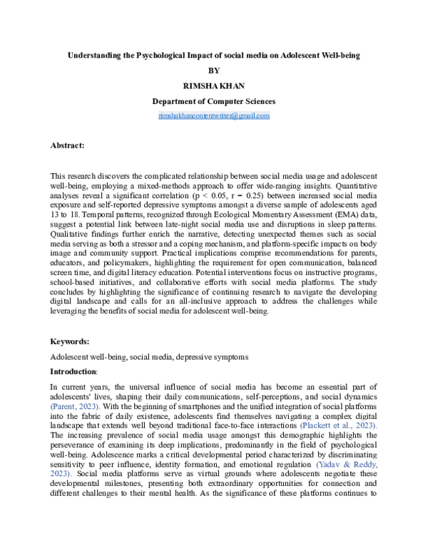 (DOC) Understanding the Psychological Impact of social media on ...