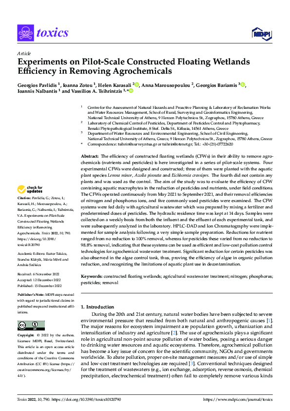 (PDF) Experiments on Pilot-Scale Constructed Floating Wetlands ...