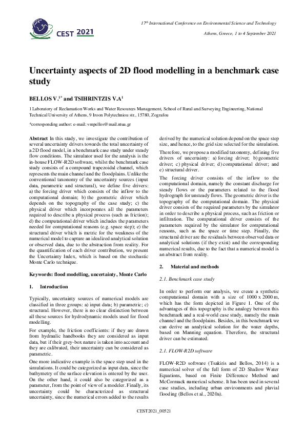 (PDF) Uncertainty aspects of 2D flood modelling in a benchmark case study