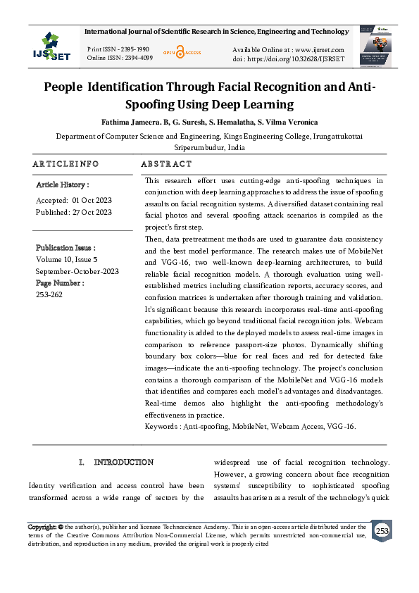 (PDF) People Identification Through Facial Recognition and Anti-Spoofing Using Deep Learning