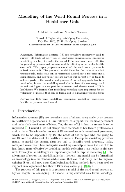 (PDF) Modelling of the Ward Round Process in a Healthcare Unit