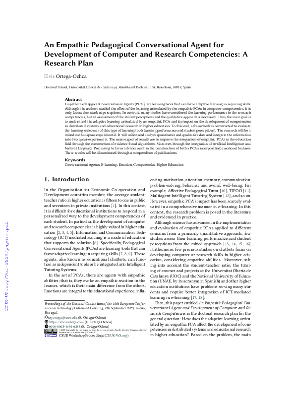 (PDF) An Empathic Pedagogical Conversational Agent for Development of Computer and Research ...