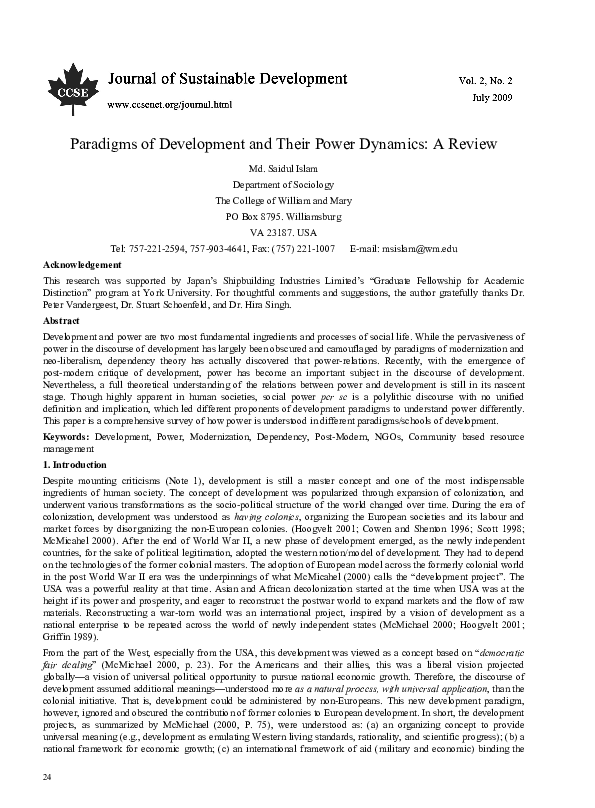 (PDF) Paradigms of Development and Their Power Dynamics: A Review