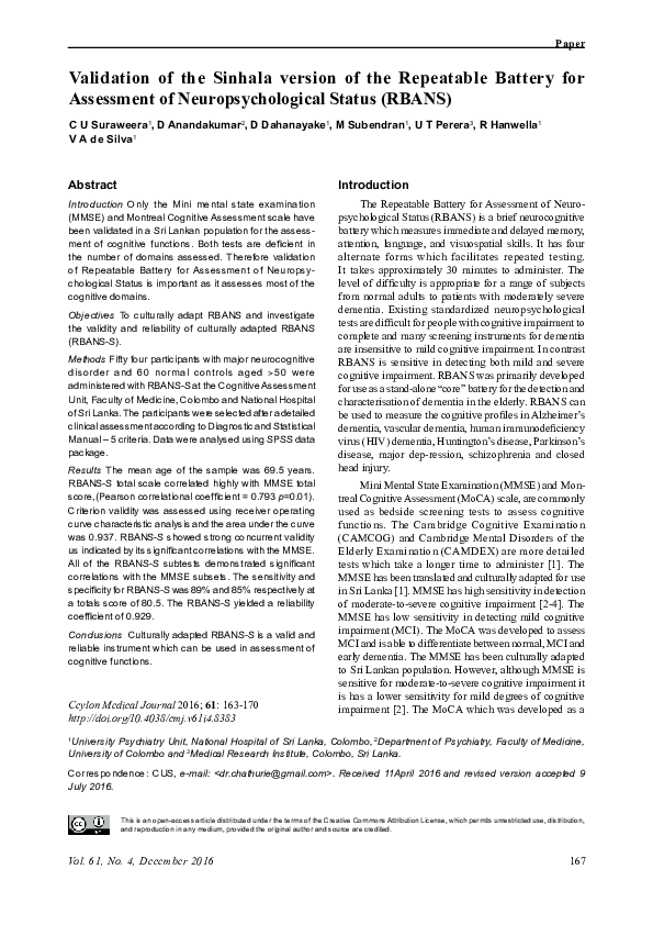 (PDF) Validation of the Sinhala version of the Repeatable Battery for ...