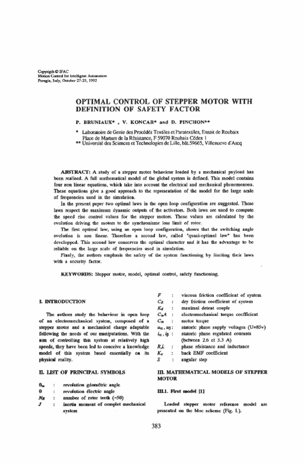 (PDF) Optimal Control of Stepper Motor with Definition of Safety Factor