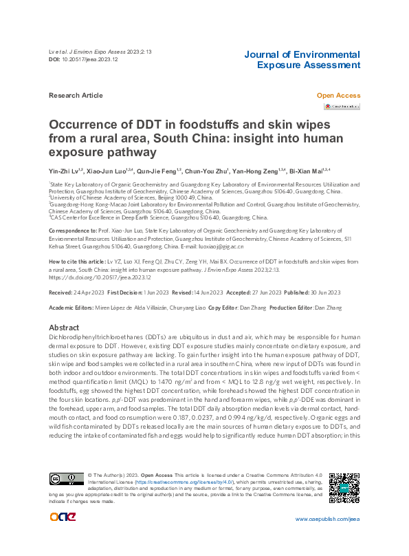 (PDF) Occurrence of DDT in foodstuffs and skin wipes from a rural area ...