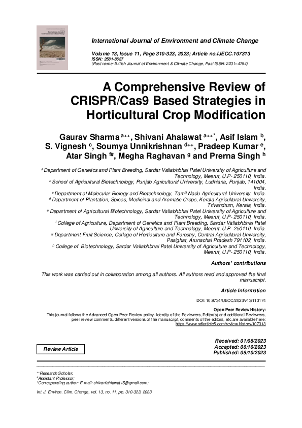 (PDF) A Comprehensive Review of CRISPR/Cas9 Based Strategies in Horticultural Crop Modification