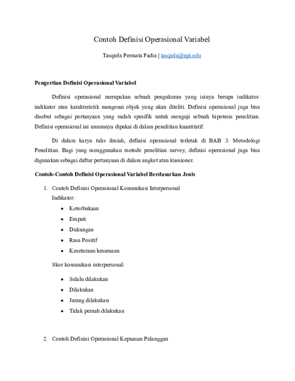 (DOC) Contoh Definisi Operasional Variabel