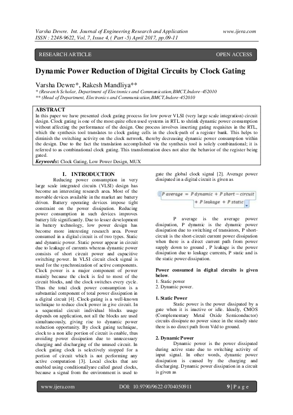 (PDF) Dynamic Power Reduction of Digital Circuits by ClockGating