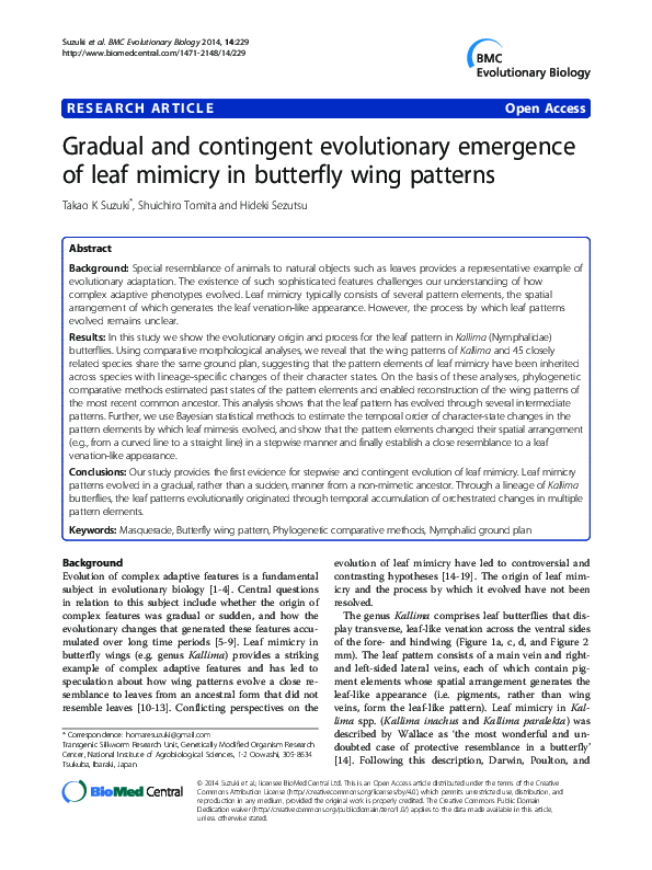 (PDF) Gradual and contingent evolutionary emergence of leaf mimicry in ...