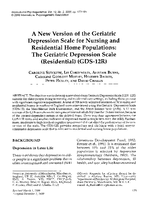 (PDF) A New Version of the Geriatric Depression Scale for Nursing and ...
