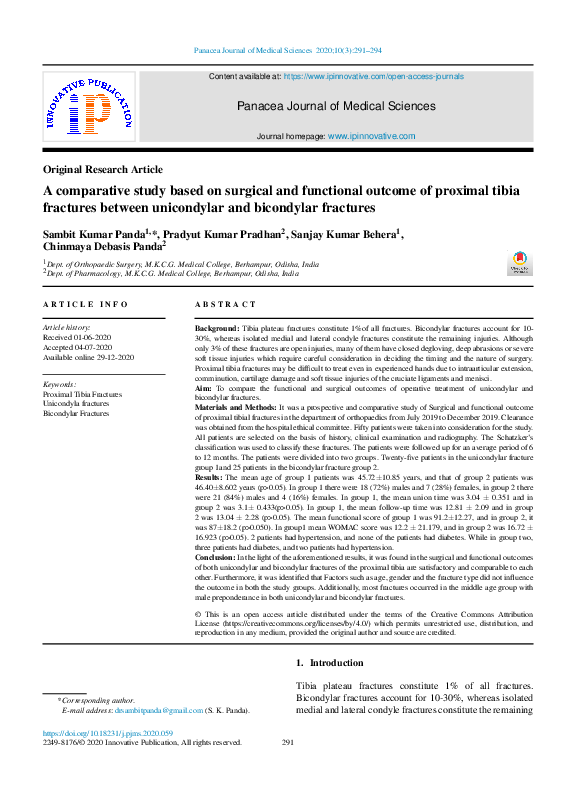 (PDF) A comparative study based on surgical and functional outcome of proximal tibia fractures ...