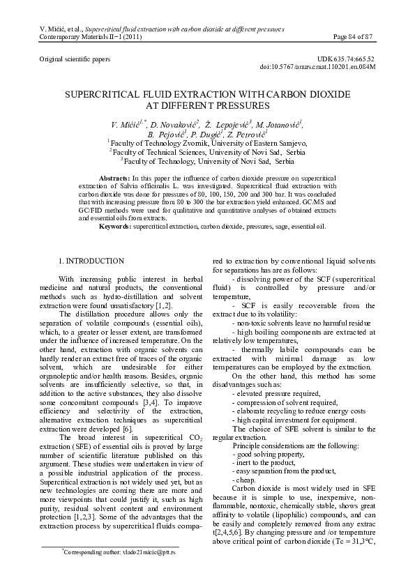 (PDF) Supercritical Fluid Extraction with Carbon Dioxide at Different Pressures