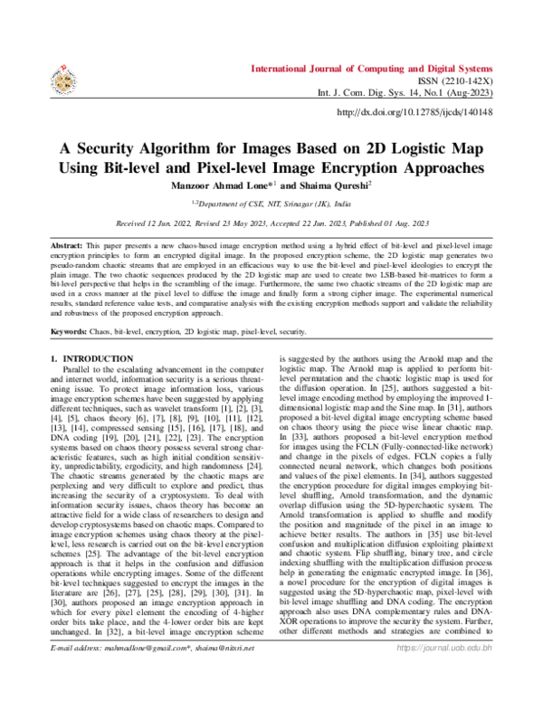 Pdf A Security Algorithm For Images Based On 2d Logistic Map Using 5462