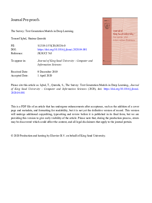 (PDF) The survey: Text generation models in deep learning