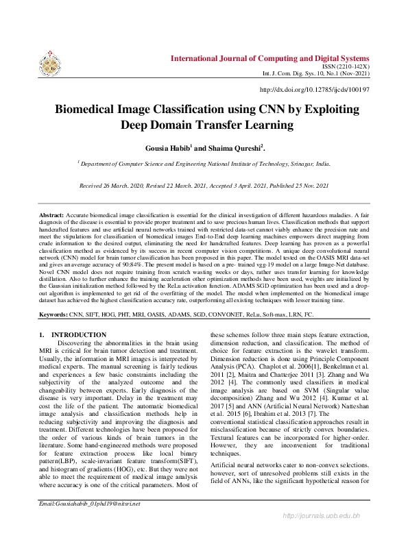 Pdf Biomedical Image Classification Using Cnn By Exploiting Deep Domain Transfer Learning