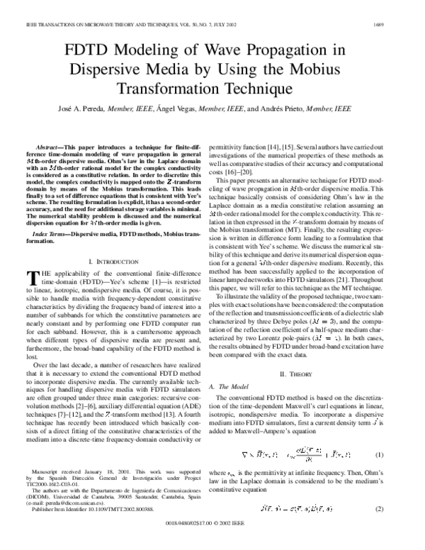 (PDF) FDTD modeling of wave propagation in dispersive media by using the Mobius transformation ...