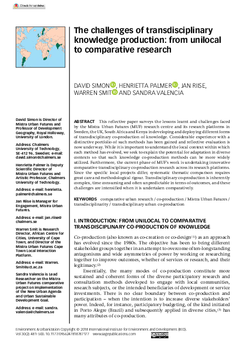(PDF) The challenges of transdisciplinary knowledge production: from ...