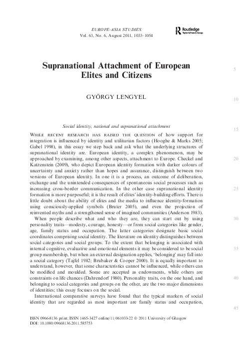 (PDF) Supranational Attachment of European Elites and Citizens