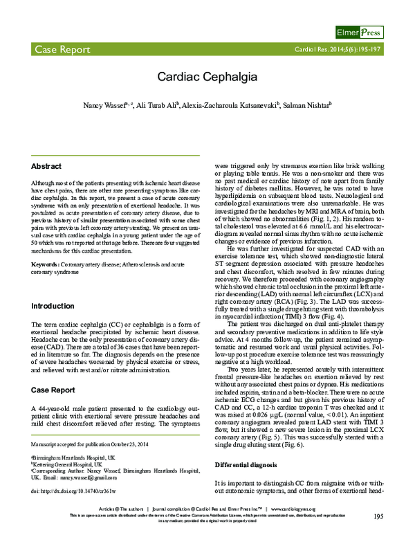 (PDF) Cardiac Cephalgia | Ali Rafid Ali - Academia.edu