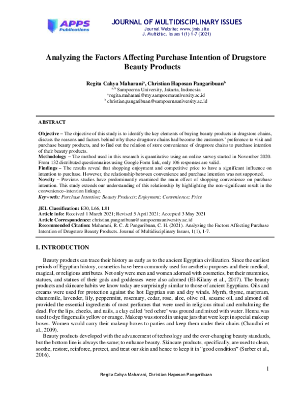 Pdf Analyzing The Factors Affecting Purchase Intention Of Drugstore