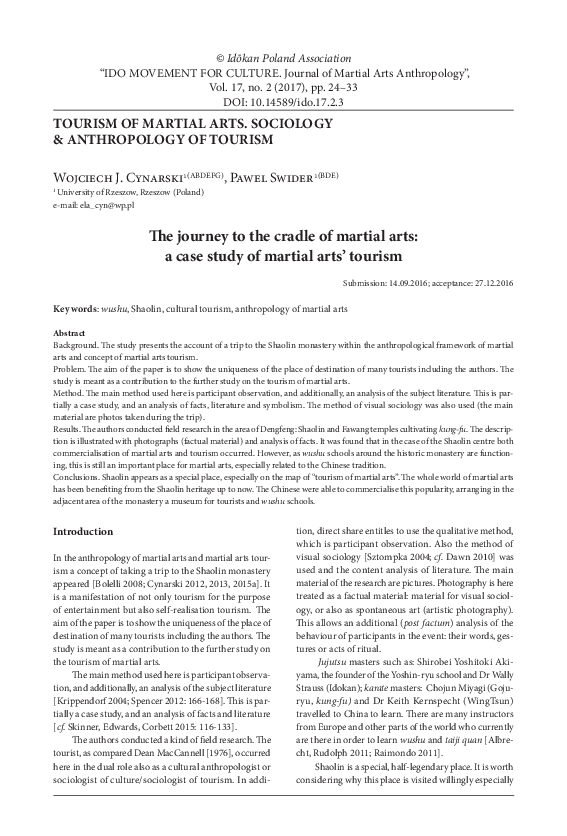 (PDF) The journey to the cradle of martial arts: a case study of martial arts’ tourism