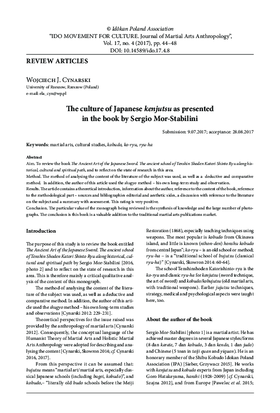 (PDF) The culture of Japanese kenjutsu as presented in the book by ...