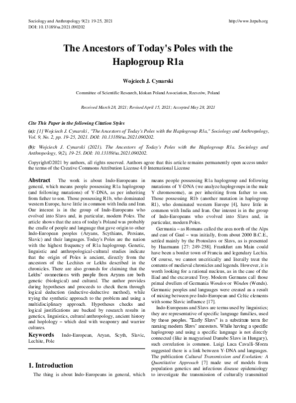 (PDF) The Ancestors of Today's Poles with the Haplogroup R1a