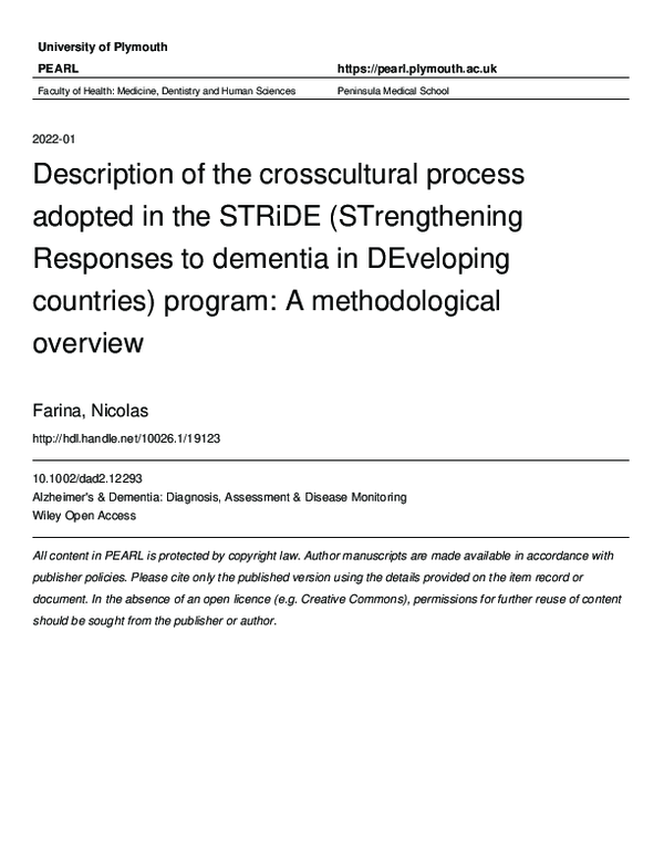 (PDF) Description of the cross‐cultural process adopted in the STRiDE ...
