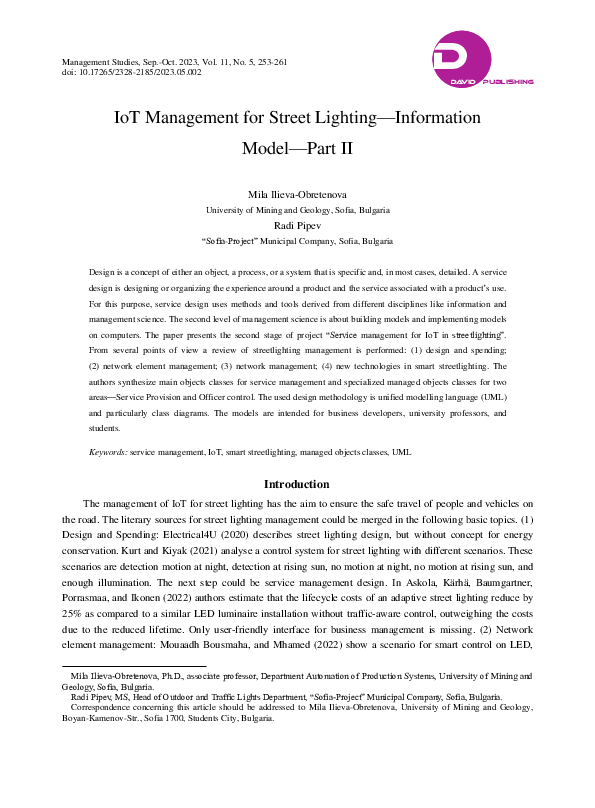 (PDF) IoT Management for Street Lighting-Information Model-Part II