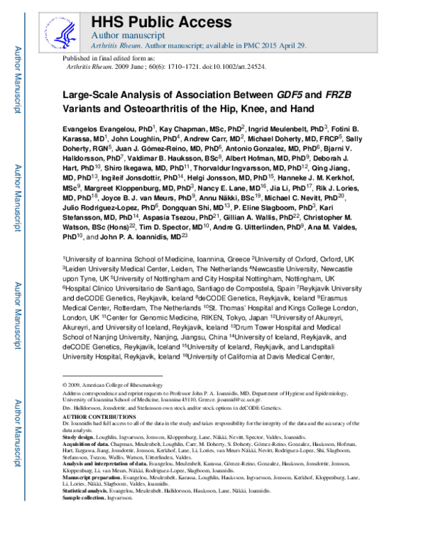 (PDF) Large-scale analysis of association between GDF5 and FRZB variants and osteoarthritis of ...