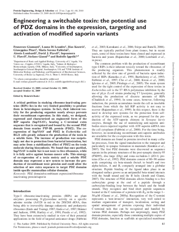 (PDF) Engineering a switchable toxin: the potential use of PDZ domains ...