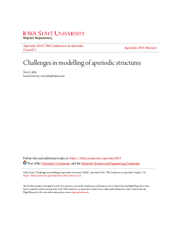 (PDF) Challenges in modelling of aperiodic structures