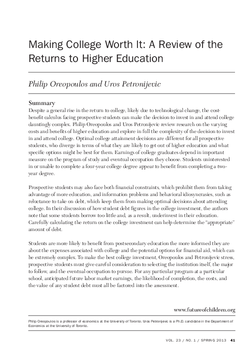 (PDF) Making College Worth It: A Review of the Returns to Higher Education