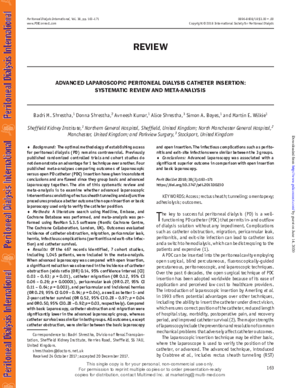 (PDF) Advanced Laparoscopic Peritoneal Dialysis Catheter Insertion: Systematic Review and Meta ...
