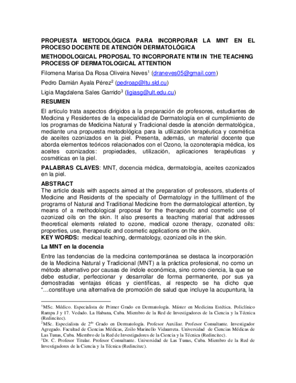 (PDF) Propuesta Metodológica Para Incorporar La MNT en El Proceso Docente De Atención Dermatológica