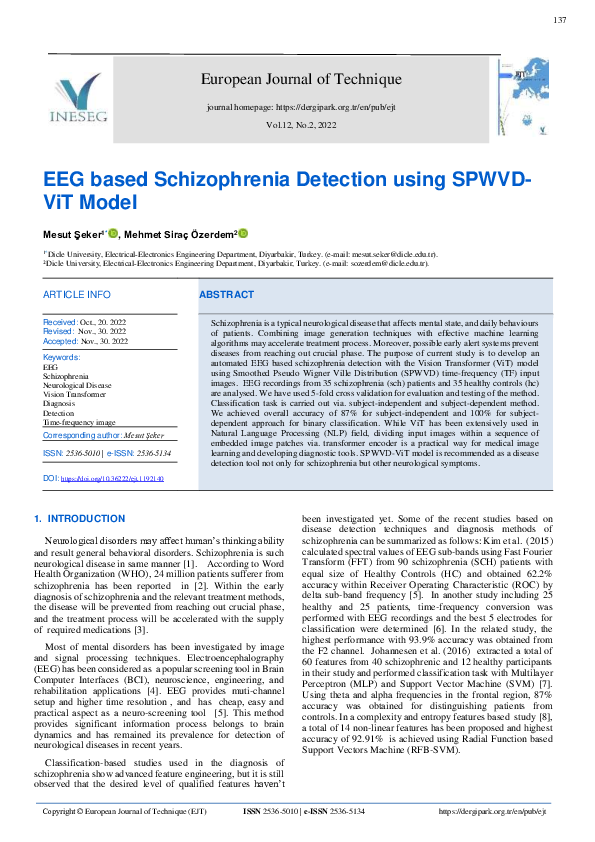 (PDF) EEG based Schizophrenia Detection using SPWVD-ViT Model | Mehmet Özerdem - Academia.edu