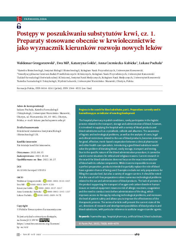 (PDF) Progress in the search for blood substitutes, part 1 Preparations ...
