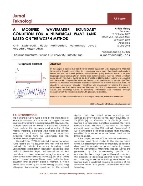 Pdf A Modified Wavemaker Boundary Condition For A Numerical Wave Tank Based On The Wcsph Method