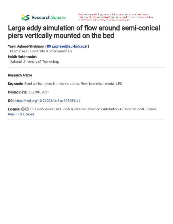 (PDF) Large eddy simulation of flow around semi-conical piers ...