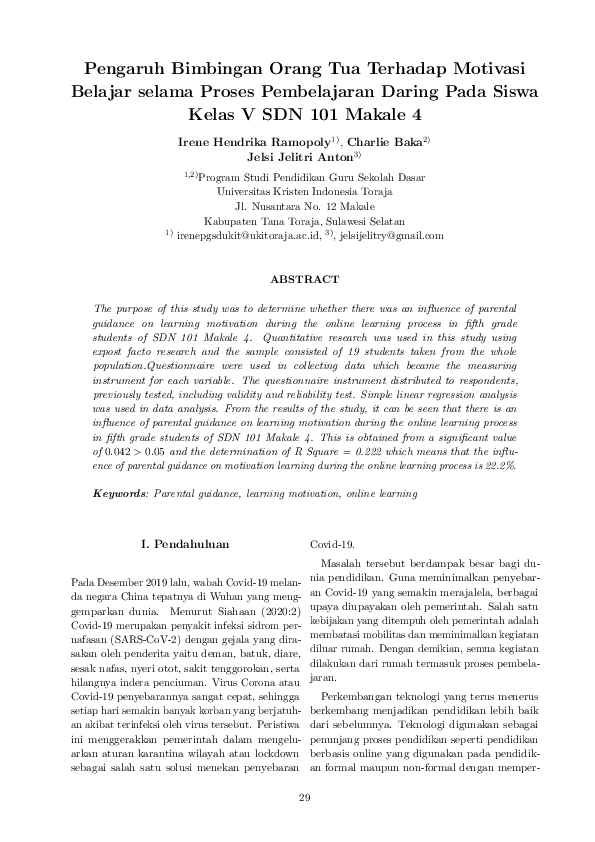 (PDF) Pengaruh Bimbingan Orang Tua Terhadap Motivasi Belajar selama Proses Pembelajaran Daring ...