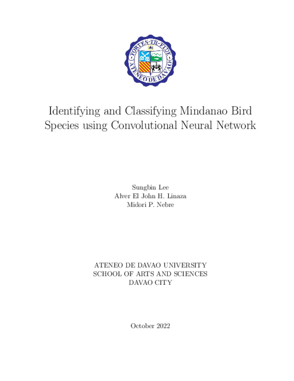 (PDF) Identifying and Classifying Mindanao Bird Species using Convolutional Neural Network