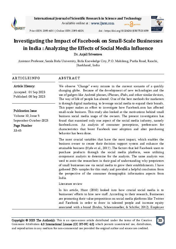 (PDF) Investigating the Impact of Facebook on Small-Scale Businesses in India: Analyzing the ...